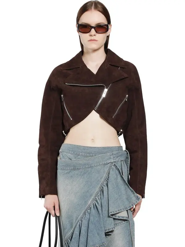 Alaïa Suede Cropped Biker Jacket - Brown