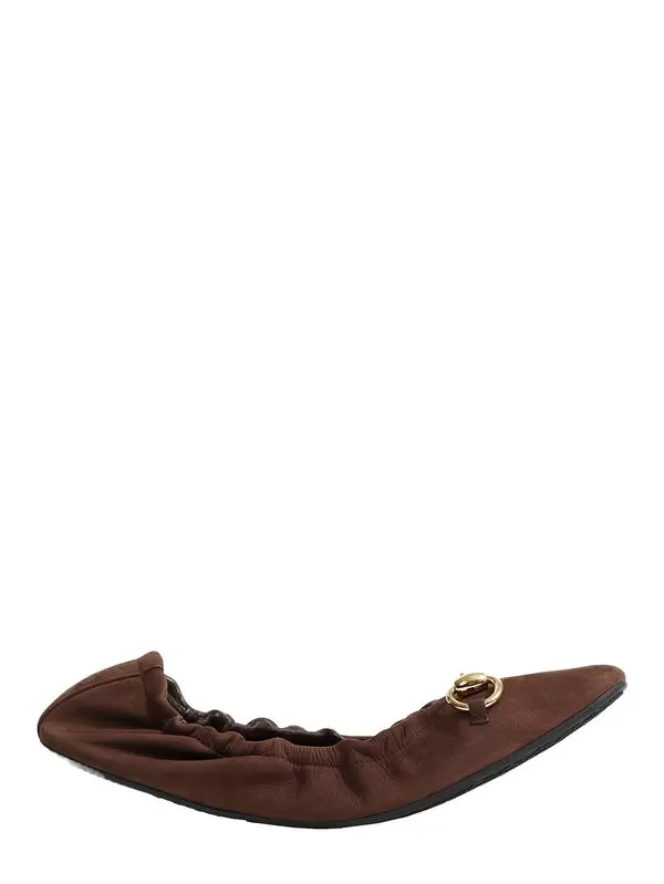 Gucci Prima Ballet Flats In Nubuck Leather With Horsebit Detail - Brown