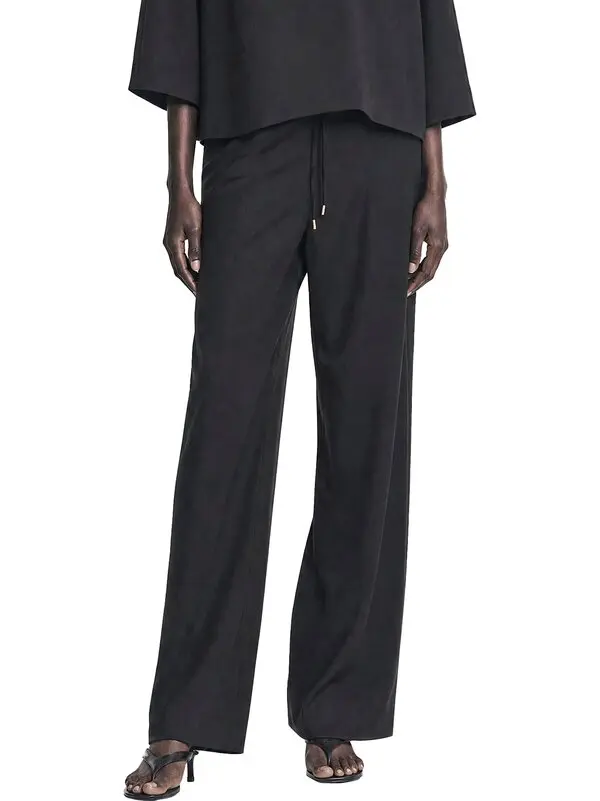 Max Mara Lightweight Wool Drawstring Waist Wide-leg Trousers - Black