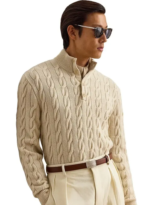 Ralph Lauren Cable-knit Cashmere Mockneck Sweater - Oatmeal Melange
