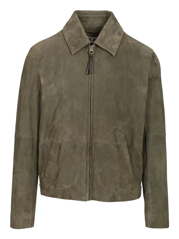Loewe Lightweight Suede Lambskin Zip-up Jacket With Classic Collar - Green