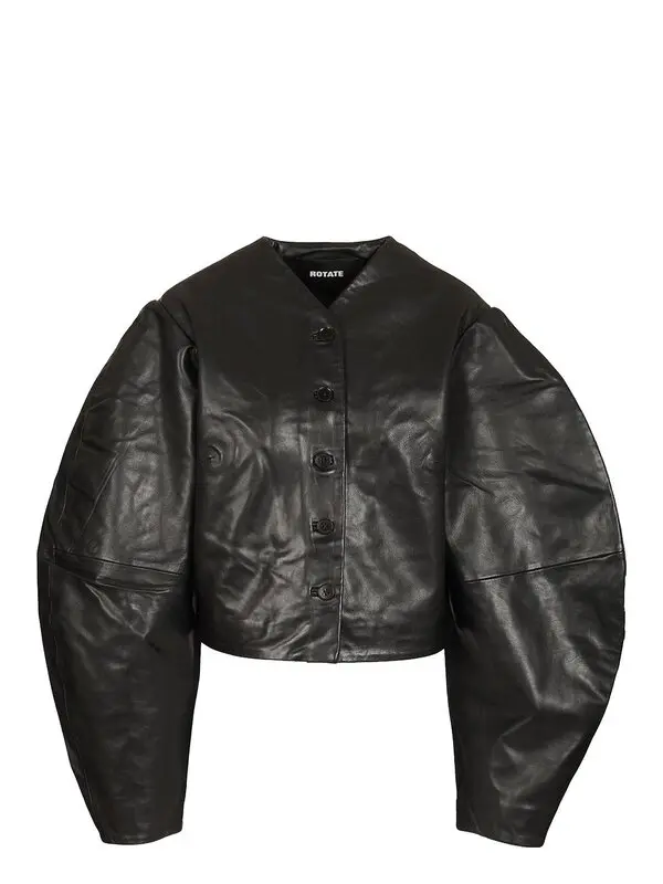 ROTATE BY BIRGER CHRISTENSEN Fitted Leather Jacket With Voluminous Sleeves - Black