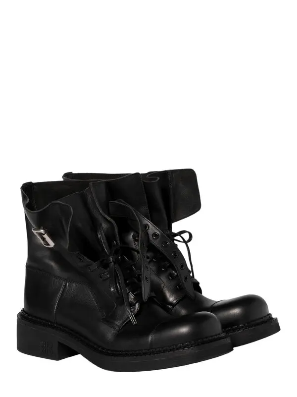 Miu Miu Leather Lace-up Boots - Black