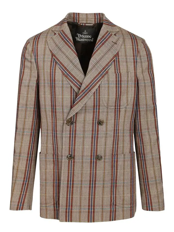 VIVIENNE WESTWOOD Checked Double-breasted Blazer With Notch Lapel - Cream
