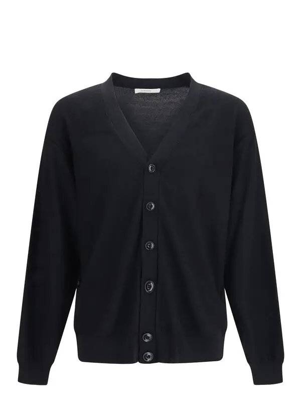 LEMAIRE Merino Wool Blend V-neck Cardigan - Black