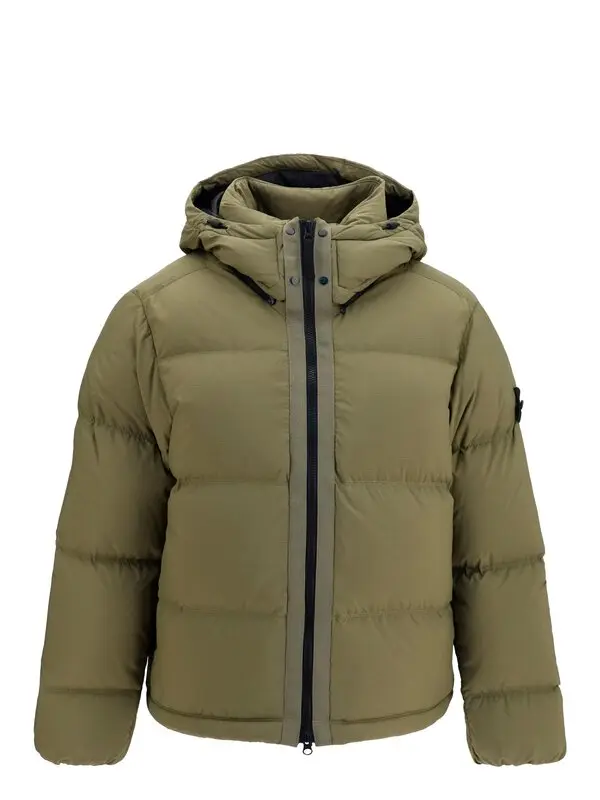 Stone Island Detachable Hood Down Jacket - Green
