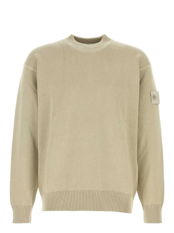 Stone Island Beige Cotton Blend Ribbed Sweater - Brown