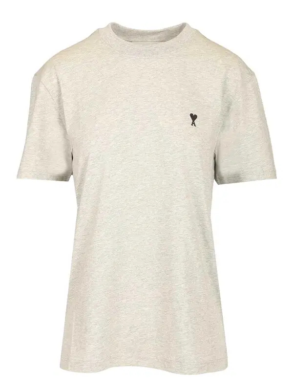 AMI Paris De Coeur" Embroidered Cotton T-shirt - Gray
