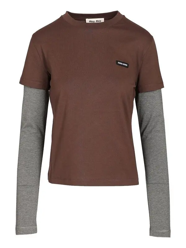 Miu Miu Long-sleeve Layered T-shirt - Brown