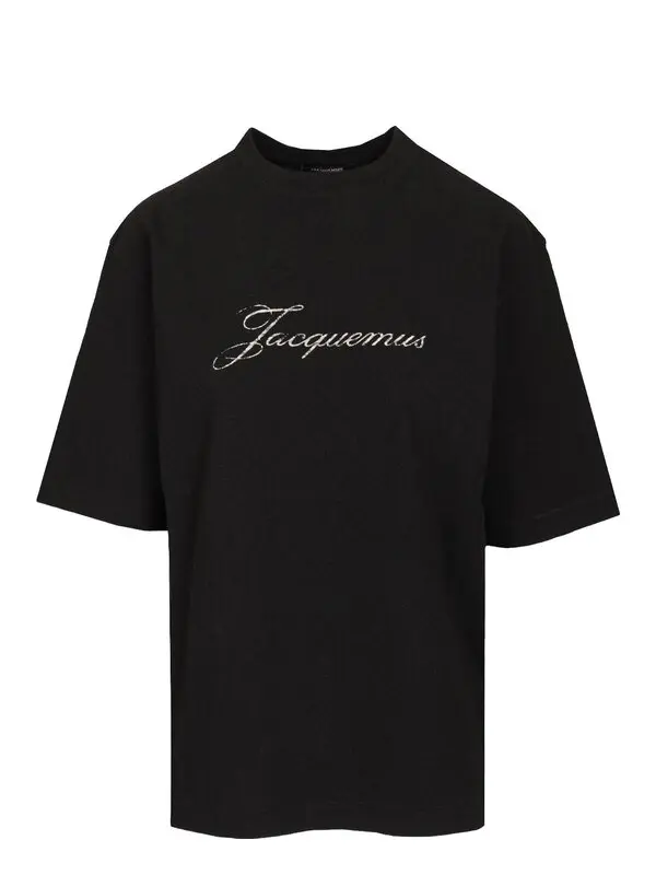 Jacquemus Cotton And Hemp Blend T-shirt With Slogan Print - Black