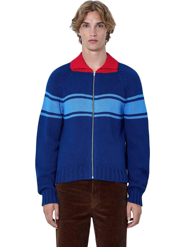 Marni Zip-up Knit Cardigan With Contrast Collar - Blue