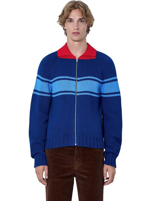 Marni Zip-up Knit Cardigan With Contrast Collar - Blue