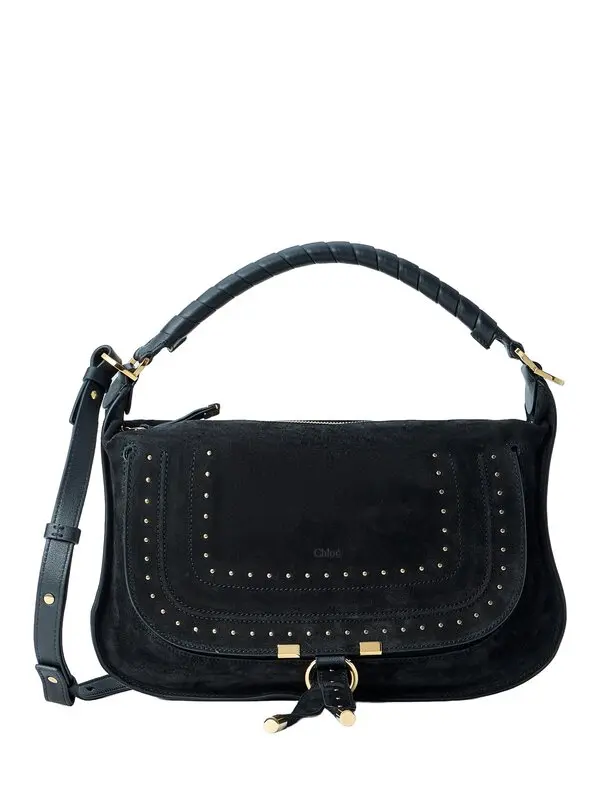 Chloé Marcie Medium Studded Suede Shoulder Bag - Black