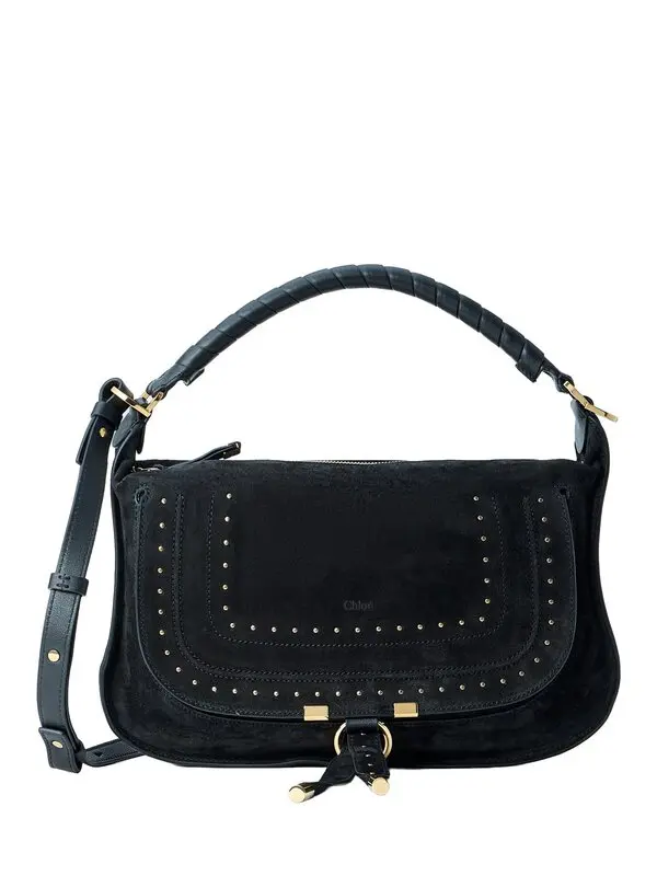 Chloé Marcie Medium Studded Suede Shoulder Bag - Black