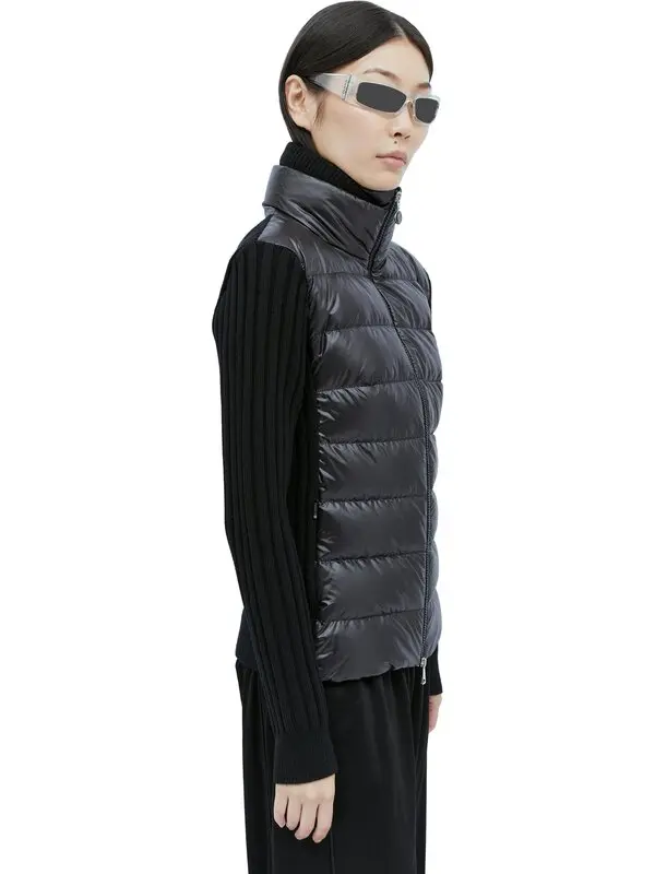 Moncler Padded Wool Cardigan With Stand Collar - Black