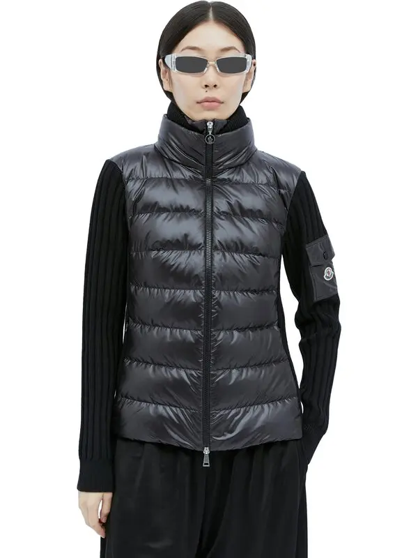 Moncler Padded Wool Cardigan With Stand Collar - Black