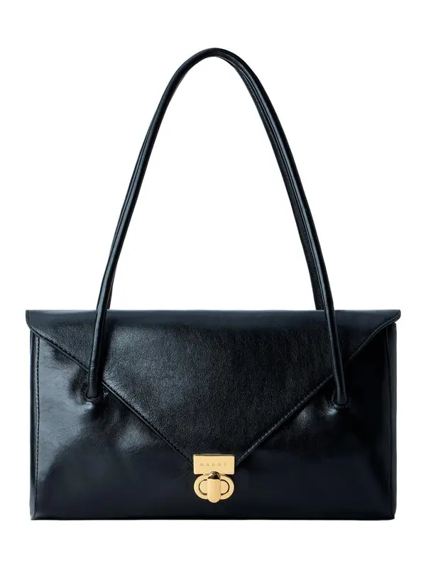 Marni East West Flap Closure Shoulder Bag - Black