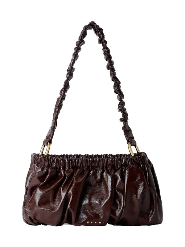Marni Ruched Leather Shoulder Bag - Brown