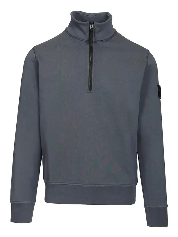 Stone Island Organic Cotton Sweatshirt With Short Zip - Blue