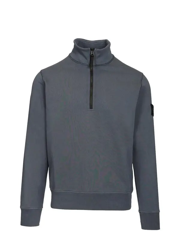 Stone Island Organic Cotton Half Zip Sweatshirt - Blue