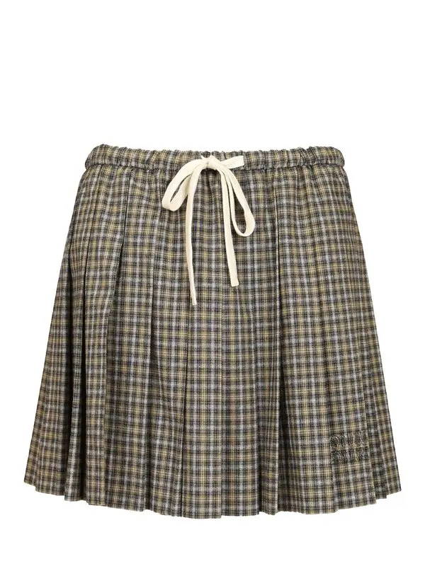 Miu Miu Tartan Mini Skirt With Embroidered Logo - Green