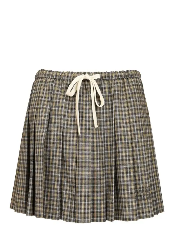 Miu Miu Tartan Mini Skirt With Embroidered Logo - Green