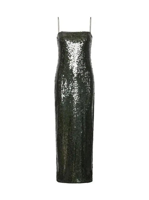 ROTATE BY BIRGER CHRISTENSEN Sequined Midi Dress With Thin Straps And Square Neckline - Green