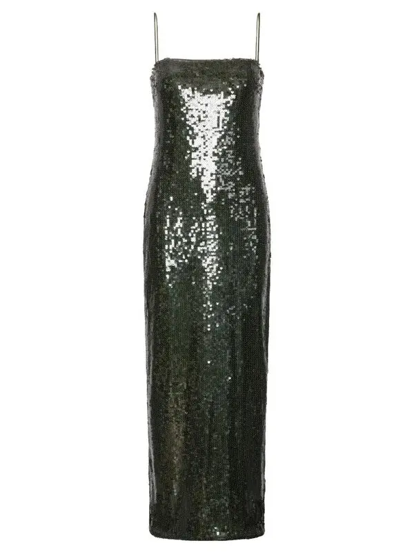 ROTATE BY BIRGER CHRISTENSEN Sequined Midi Dress With Thin Straps And Square Neckline - Green
