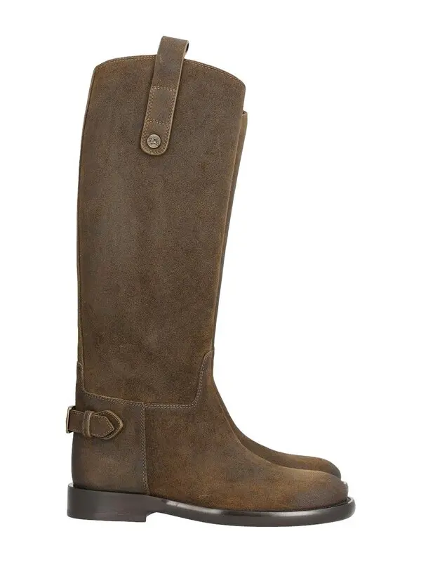 Burberry Cavalier Suede Knee-high Boots With Buckled Ankle Straps - Brown