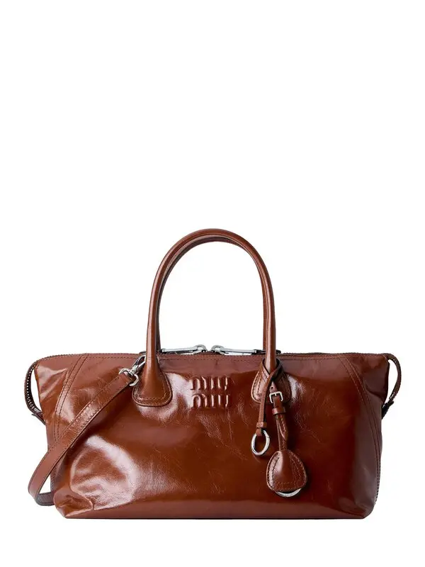 Miu Miu Leather Top Handle Bag With Detachable Shoulder Strap - Brown