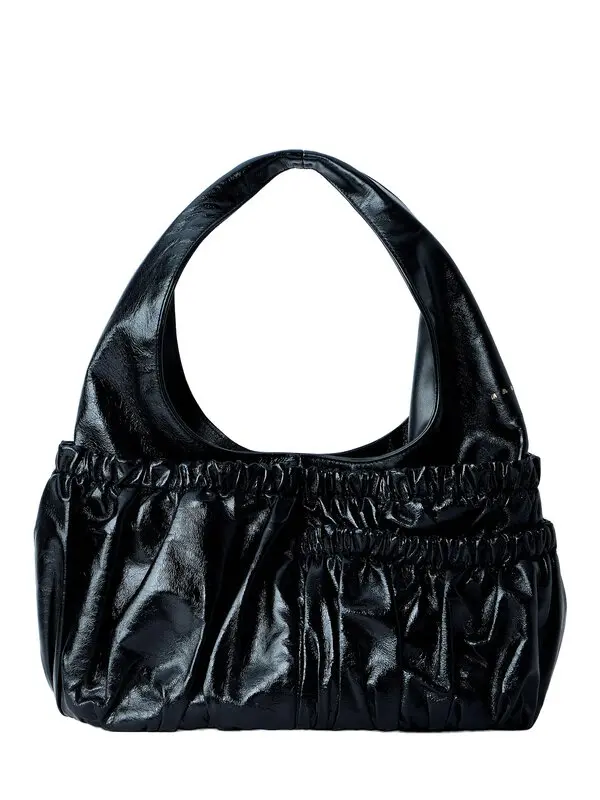 Marni Gathered Leather Shoulder Bag - Black