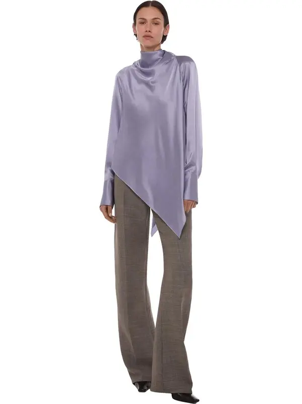 Helmut Lang Silk Satin Charmeuse Tie-neck Long Sleeve Top - Aleutian