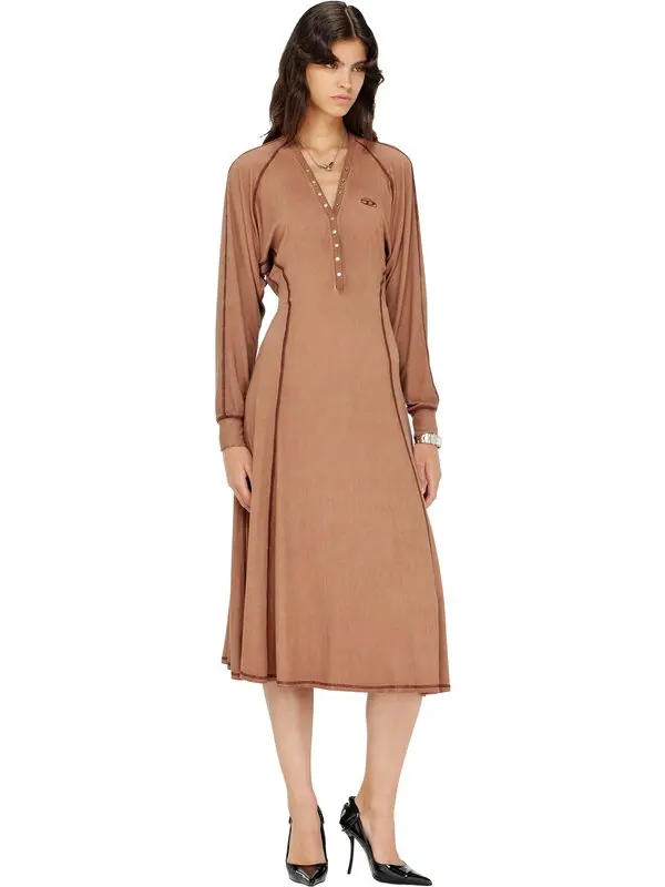 DIESEL® Midi Dress With Batwing Sleeves And V-neckline - Brown