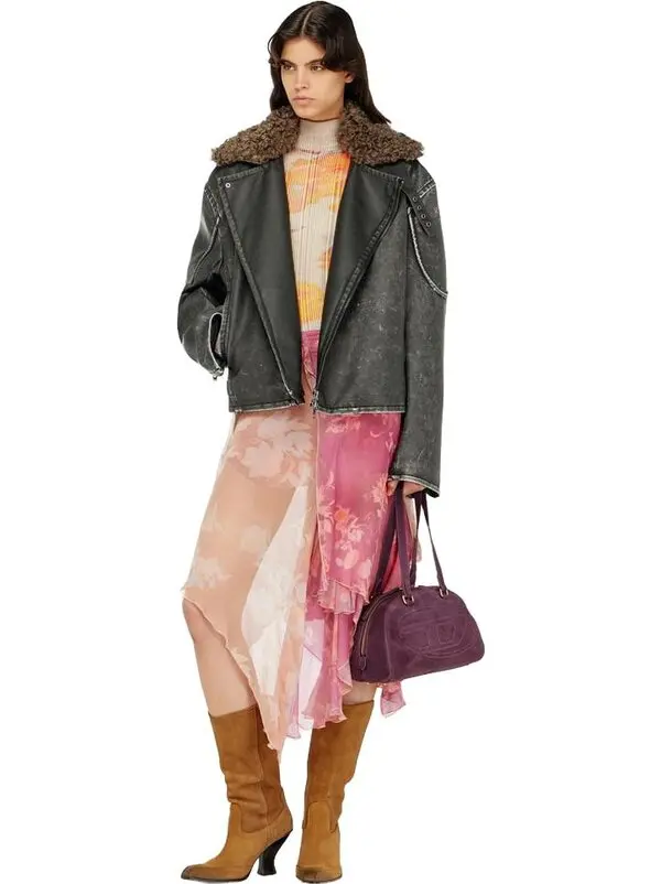 DIESEL® Ribbed Wool Turtleneck Top With Floral Print - Multicolor