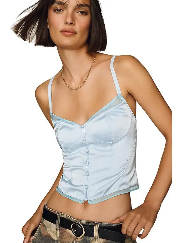 LYREBIRD Satin Peekaboo Buttondown Cami - Sky