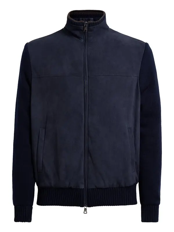 FIORONI CASHMERE Virgin Wool-suede Hybrid Bomber Jacket - Navy