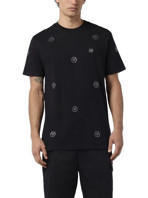 Philipp Plein Round Neck T-shirt Monogram Stones Monogram - Black