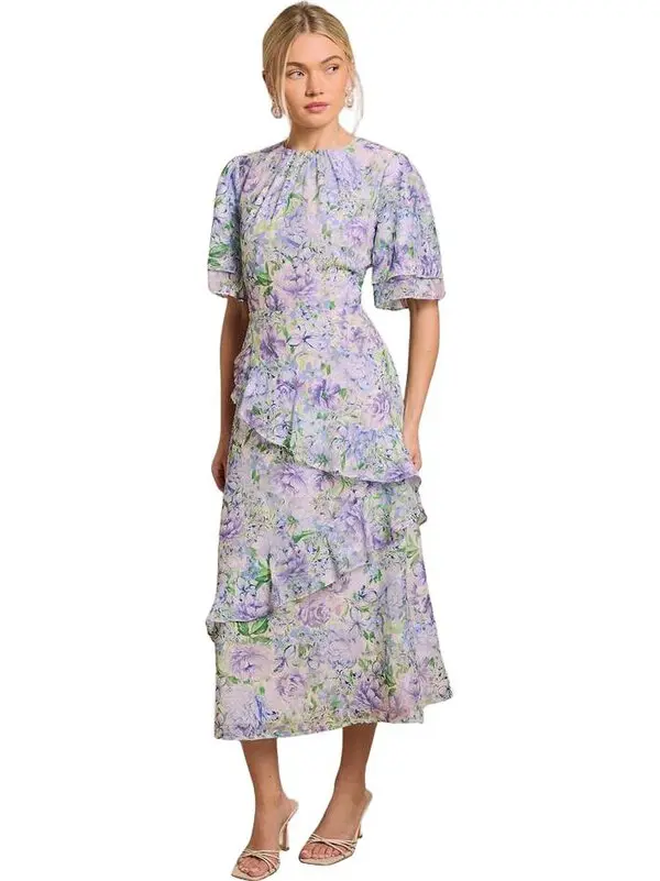 OASIS Occasion Flora Jacquard Midi Dress - Blue