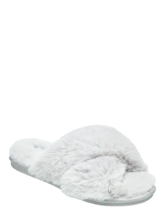 Nine West Faux Fur X-band Slippers - Ash Grey