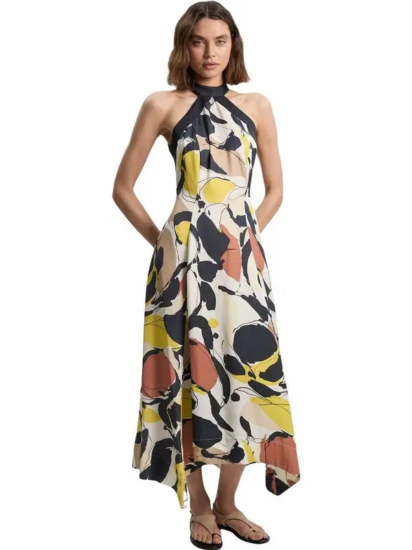Karen Millen Petite Abstract Print Halter Maxi Dress - Multi