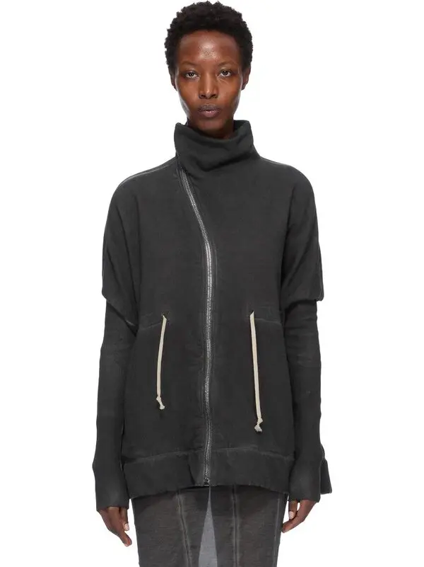 Rick Owens Funnel Neck Cotton Sweatshirt With Side Pockets - Nero