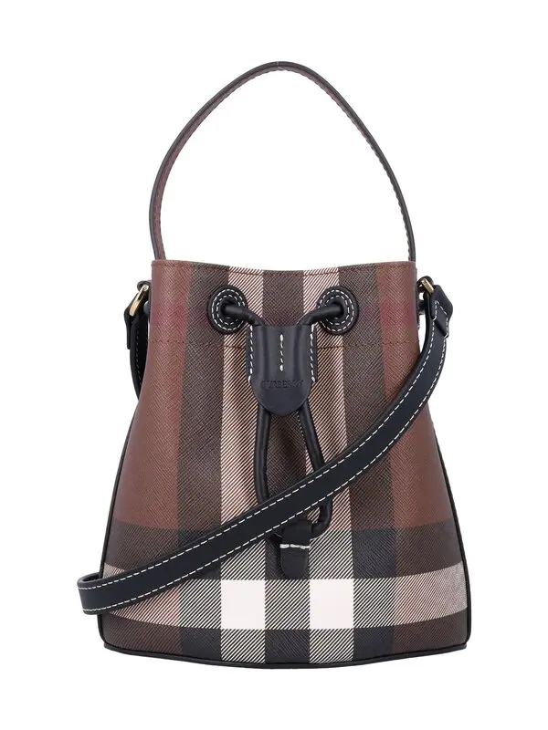 Burberry Mini Coated Cotton Bucket Bag With Leather Trim - Marrone