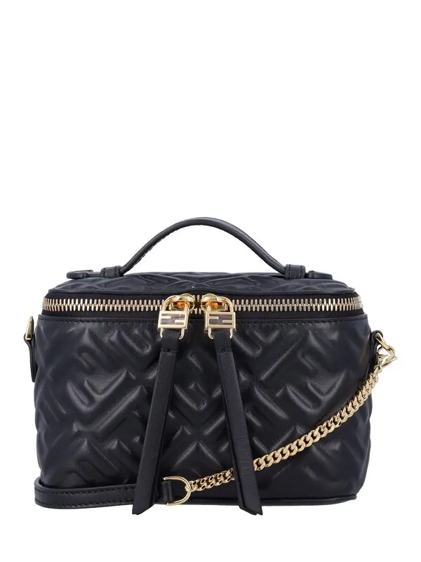 Fendi Vanity Mini Embossed 3d Ff Leather Bag - Nero