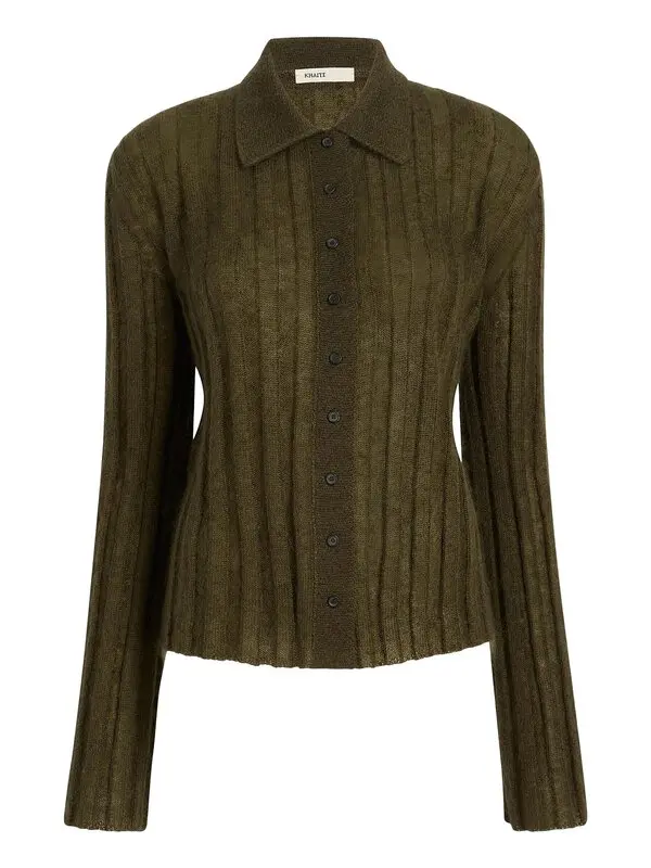 Khaite Classic Collar Ribbed Knit Sweater - Verde