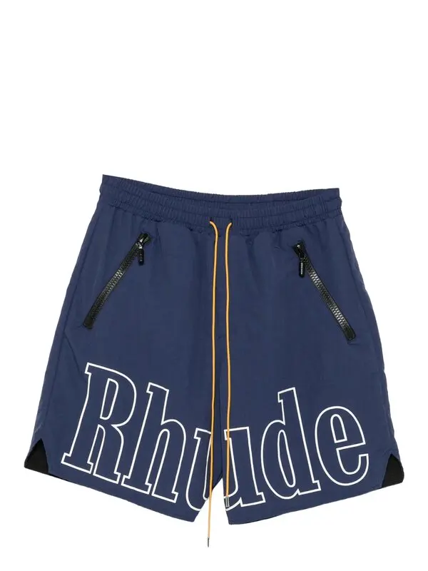 Rhude Nylon Drawstring Logo Shorts - Blu