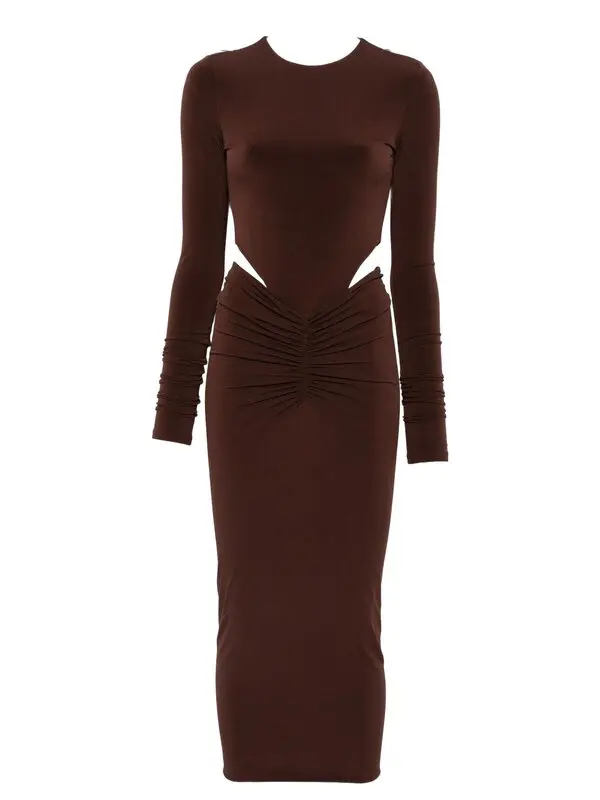 Andamane Ruched Crewneck Mini Dress With Side Cut-out - Marrone