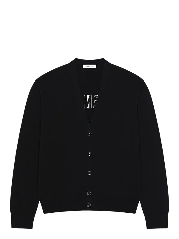 Givenchy V-neck Cotton Knit Cardigan With Contrast Intarsia Back - Nero