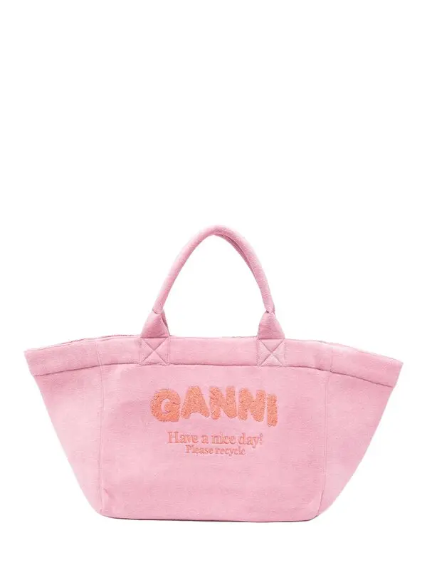 GANNI Reversible Mini Tote Bag With Top Handles, Recycled Message, 35 X 69 X 25 Cm - Rosa
