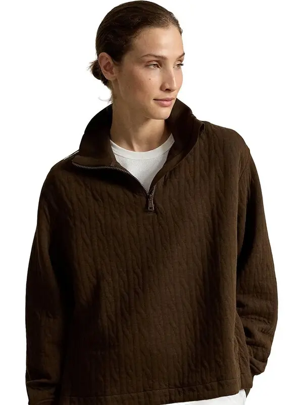 Ralph Lauren Rlx Quilted Cable Quarter-zip Pullover - Dark Brown