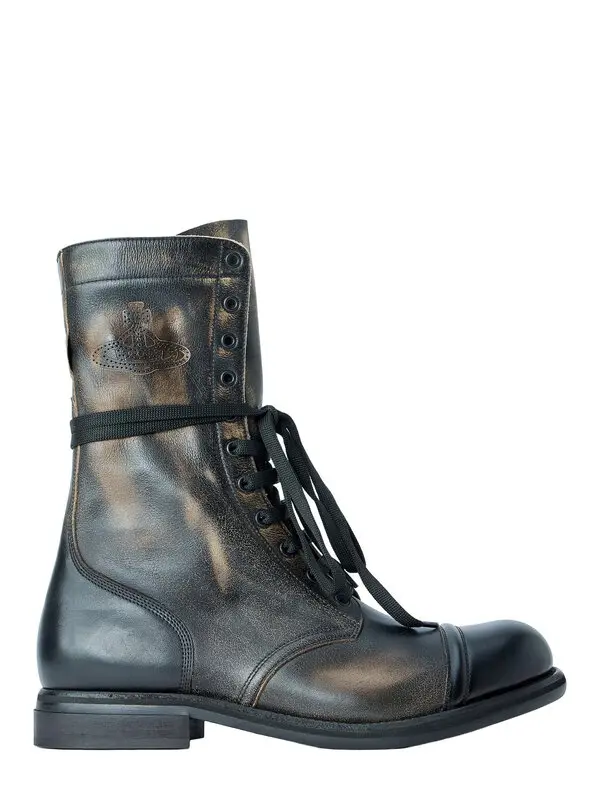VIVIENNE WESTWOOD Distressed Leather Lace-up Combat Boots - Black